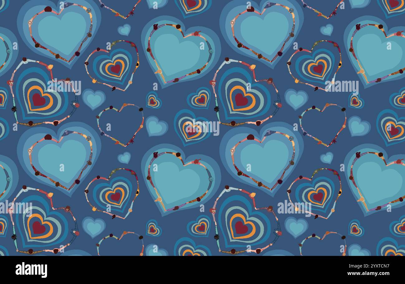 Backdrop seamless pattern Chain of a group of multicultural people seen ...