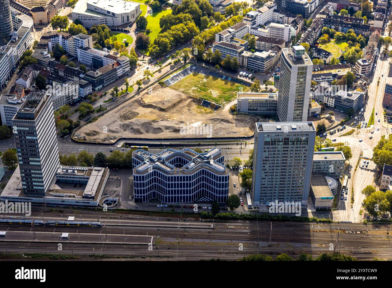 Aerial view, Campus Essen, construction site demolition Ypsilon-Haus of ...