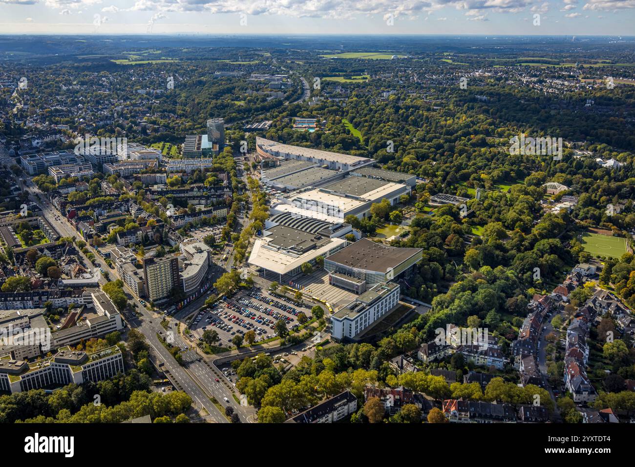Aerial view, Messe Essen with Grugahalle, general view with Grugapark ...