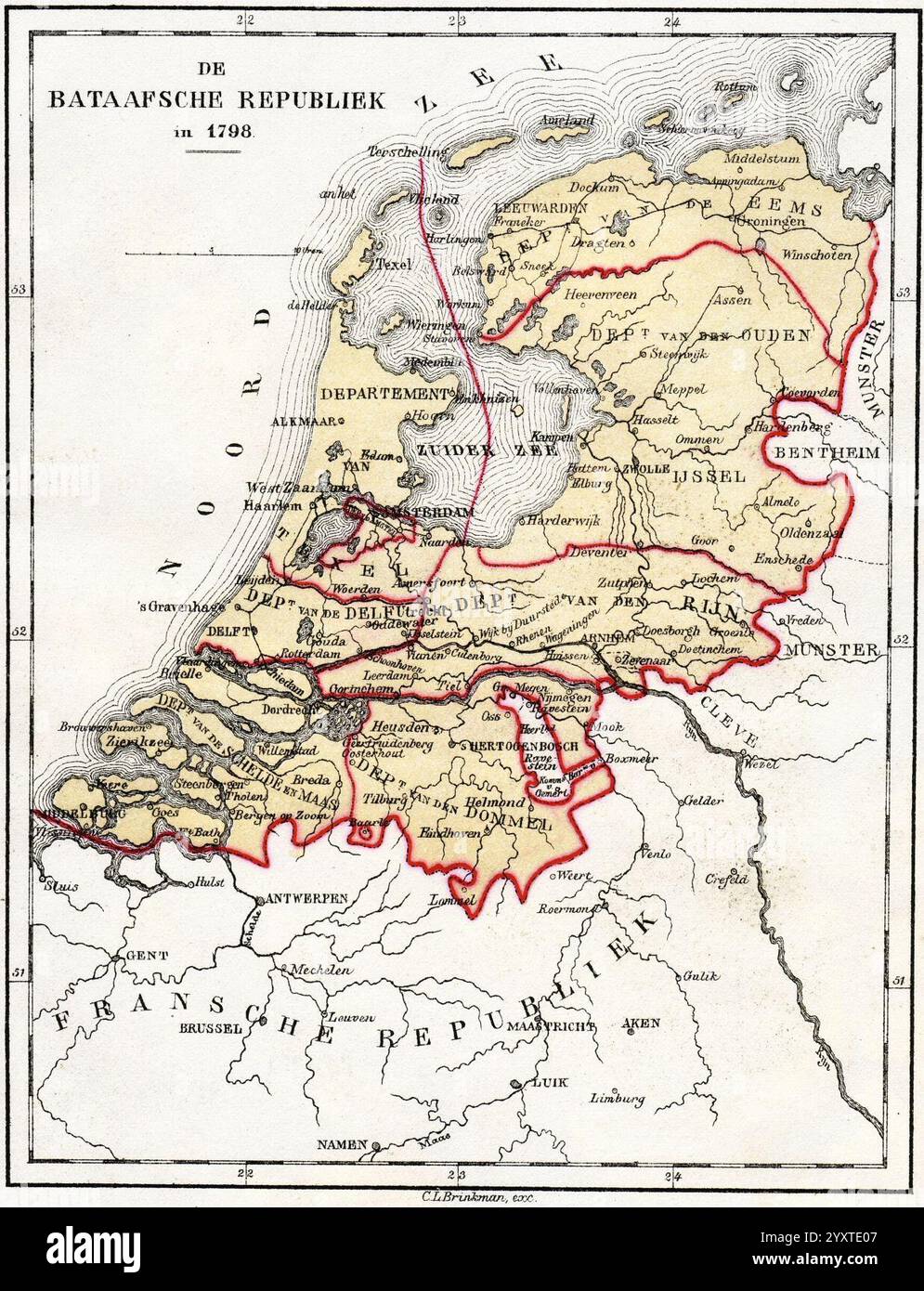 De Bataafse Republiek in 1798 Map Brinkman Stock Photo - Alamy