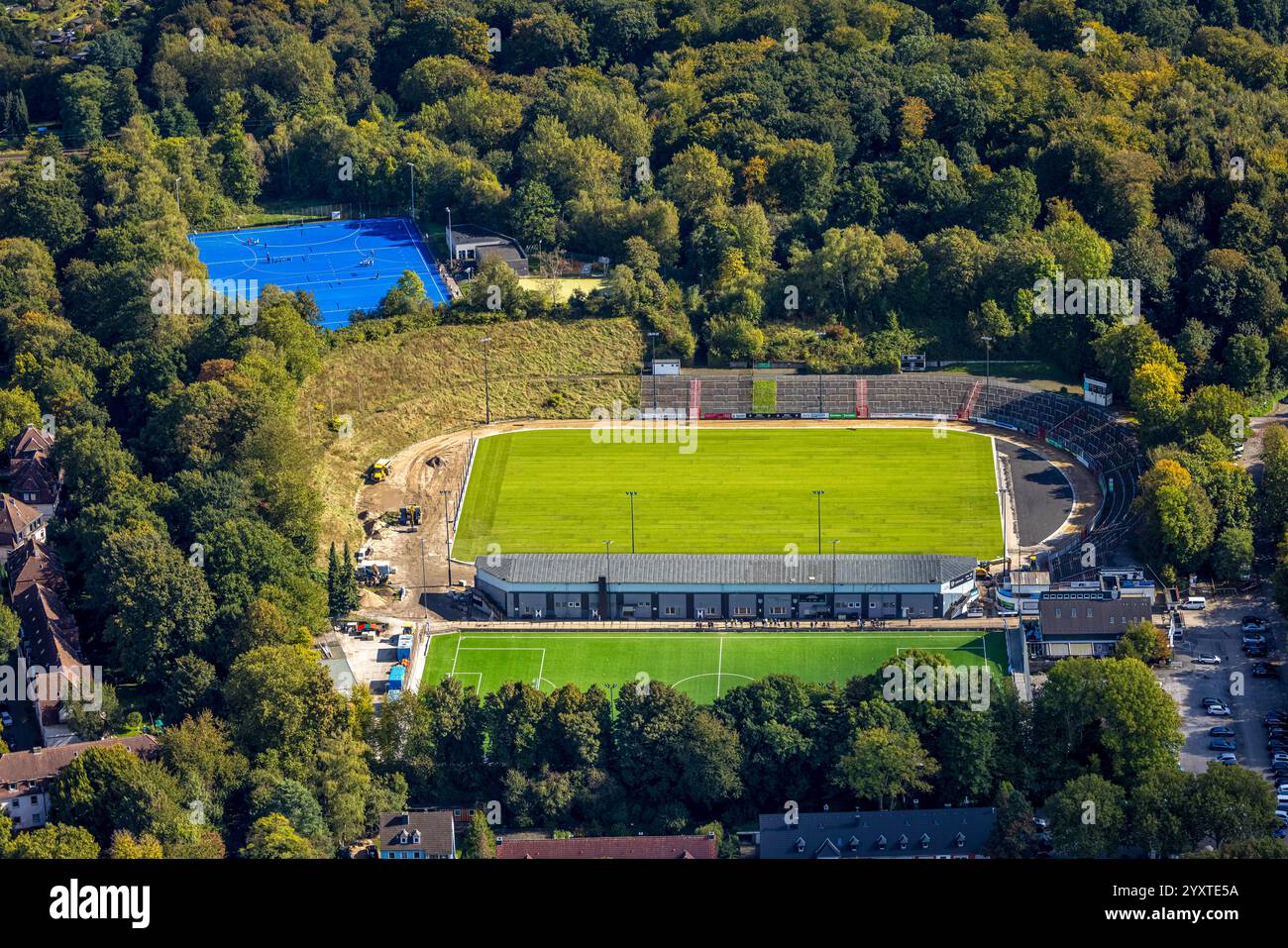 Aerial view, Uhlenkrug-Stadion soccer stadium with construction site ...