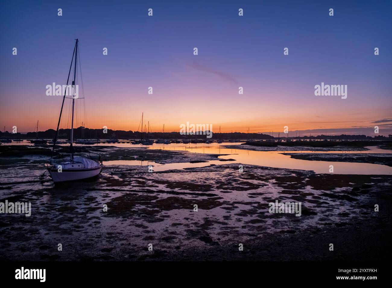 Sailboat on the Shore at Dawn at Itchenor Sailing Club, Chichester ...