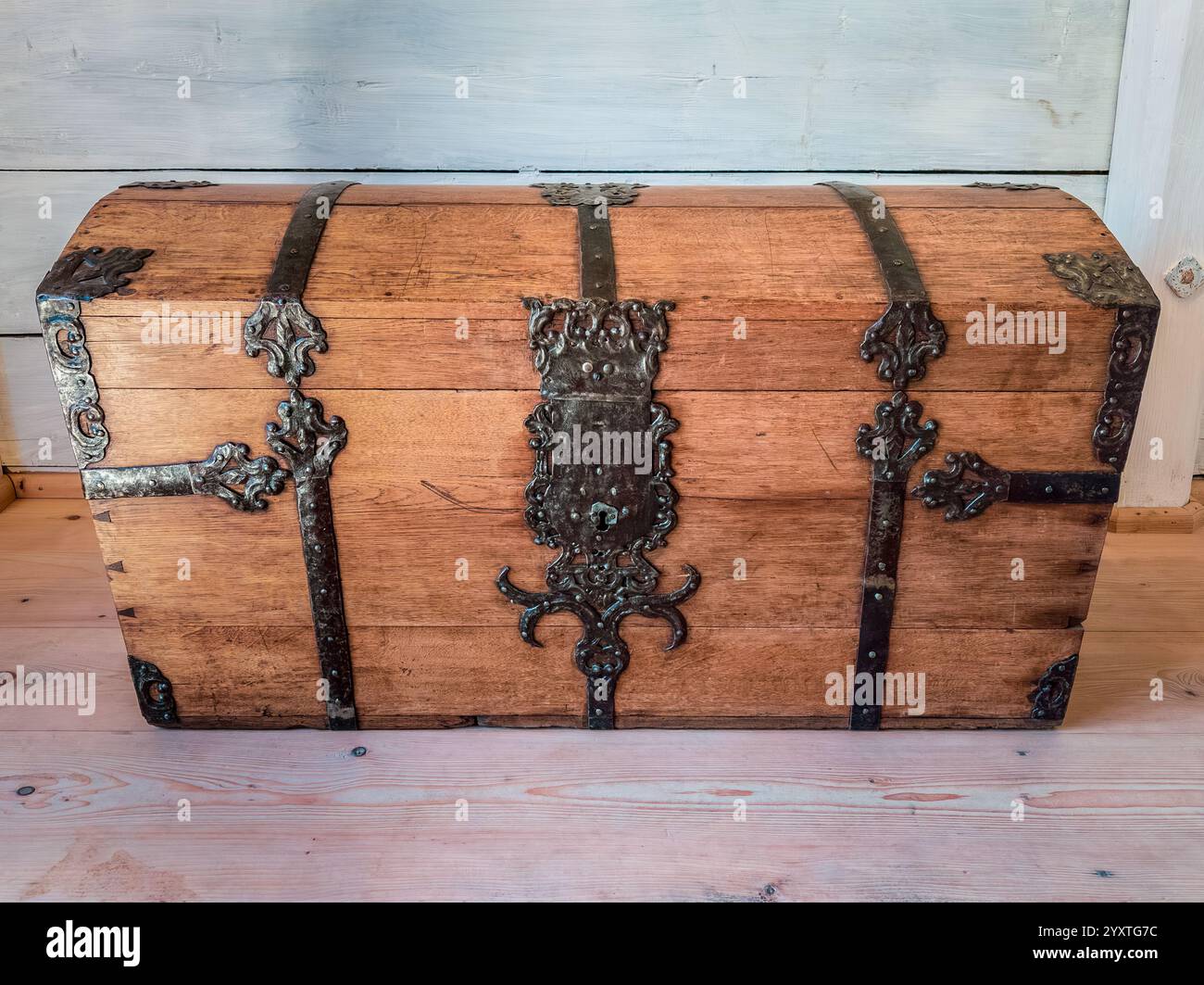 Sanok, Poland - May 4, 2024. A close-up view of a historical wooden ...