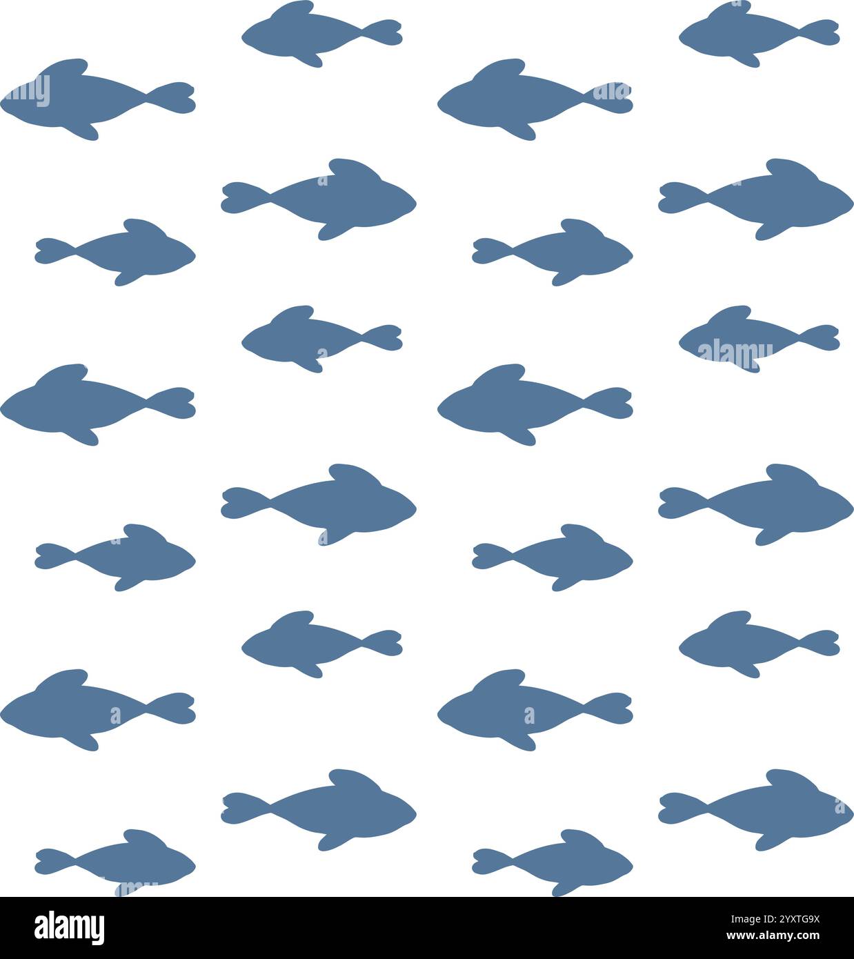 Vector seamless pattern of blue doodle sketch fish silhouette isolated ...