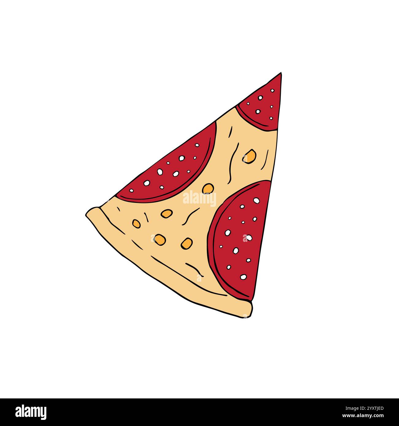 Vector hand drawn doodle sketch colored pepperoni pizza slice isolated ...