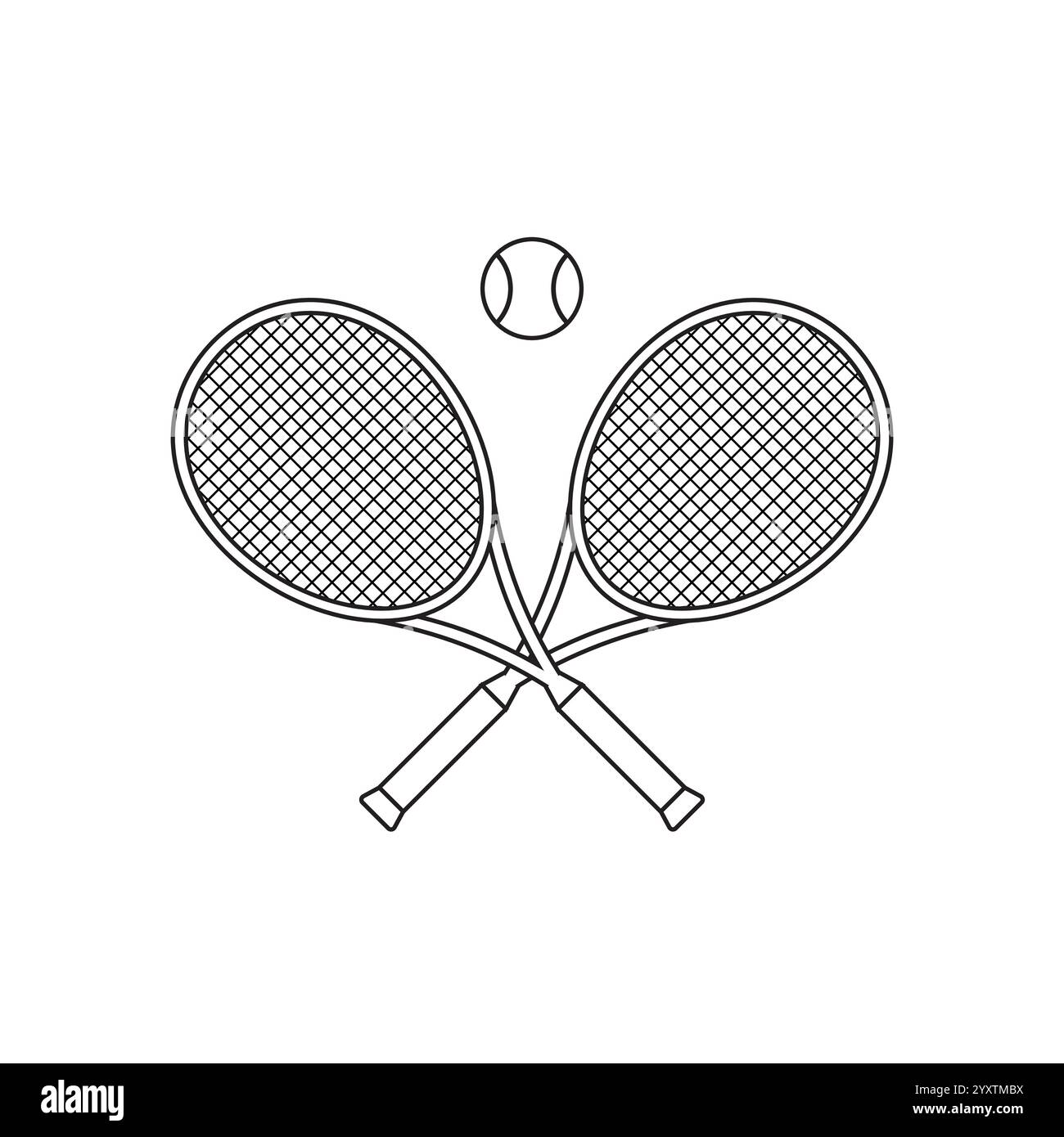 Vector flat crossed outline tennis racket and ball isolated on white ...