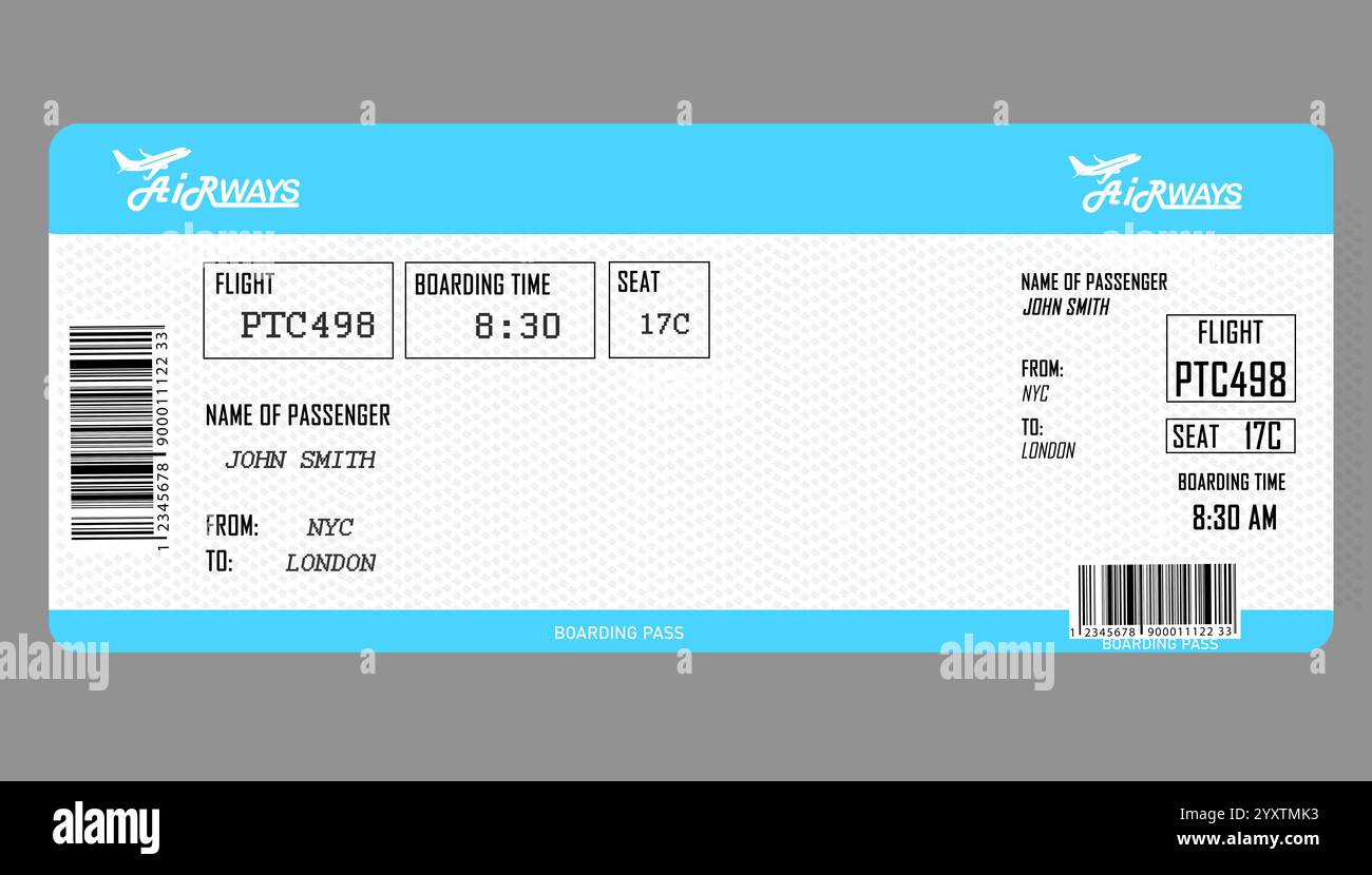 Airline ticket. Boarding pass with information on grey background Stock ...