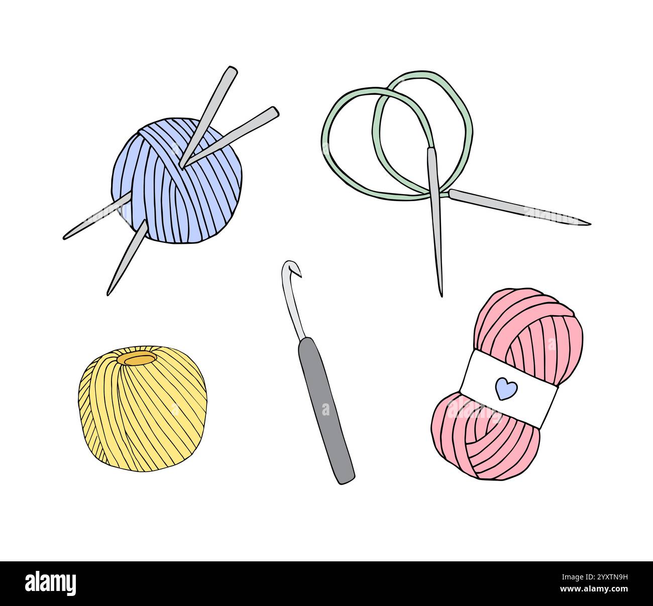 Vector hand drawn doodle sketch set bundle of colored knitting ...
