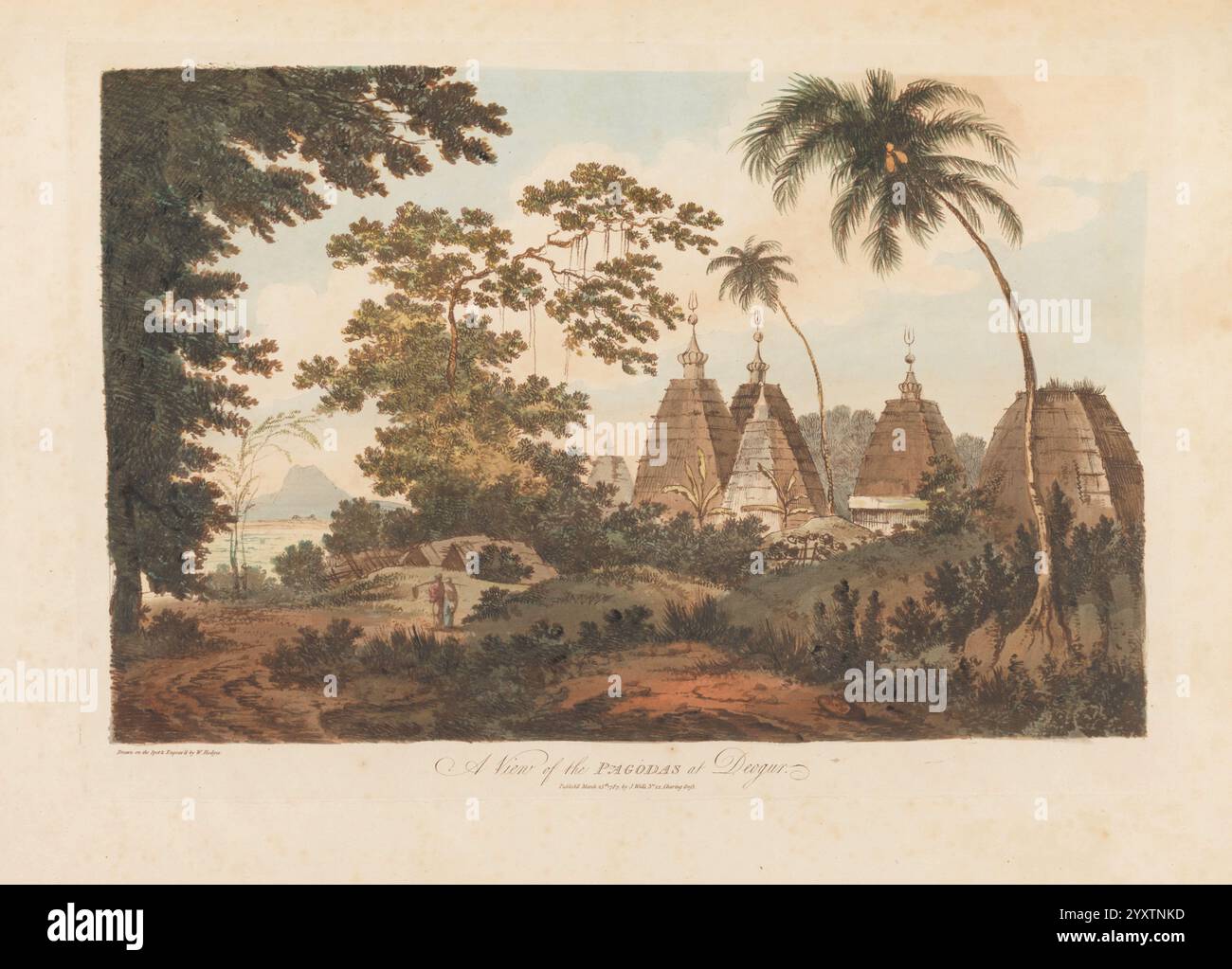 A view of the Pagodas at Deogur (Deoghar, Bihar). Vintage colour ...