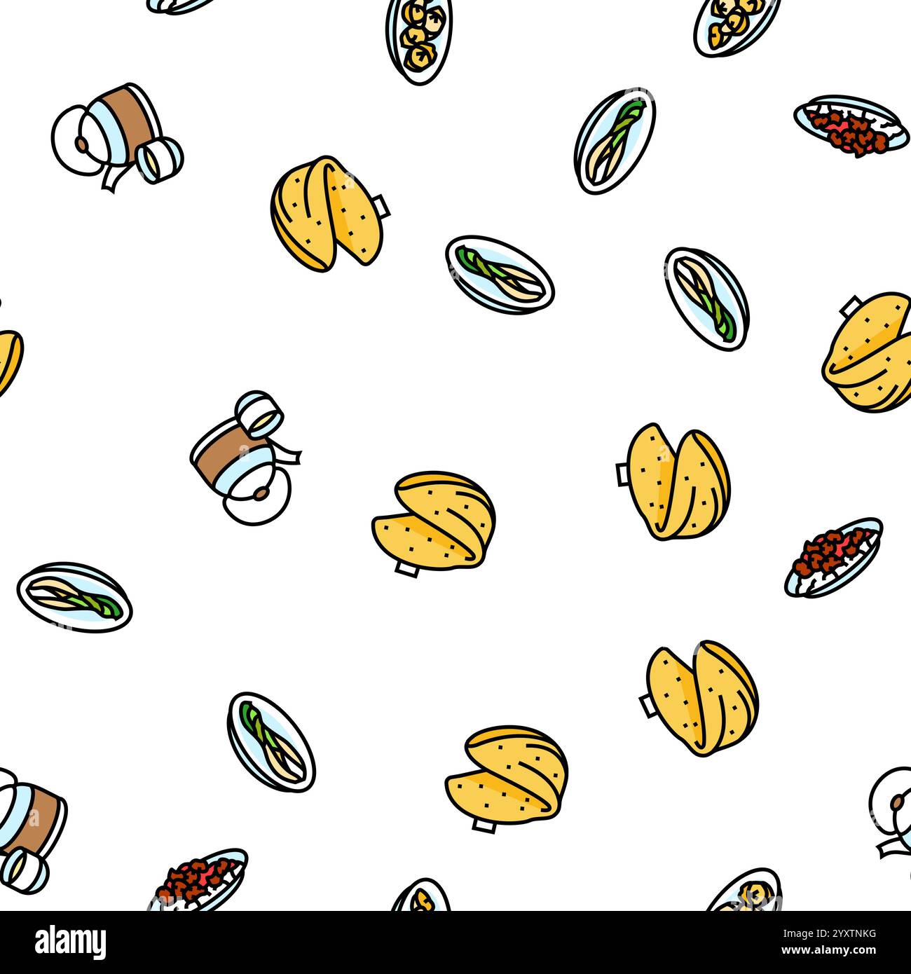 chinese cuisine food dish asian vector seamless pattern thin line ...