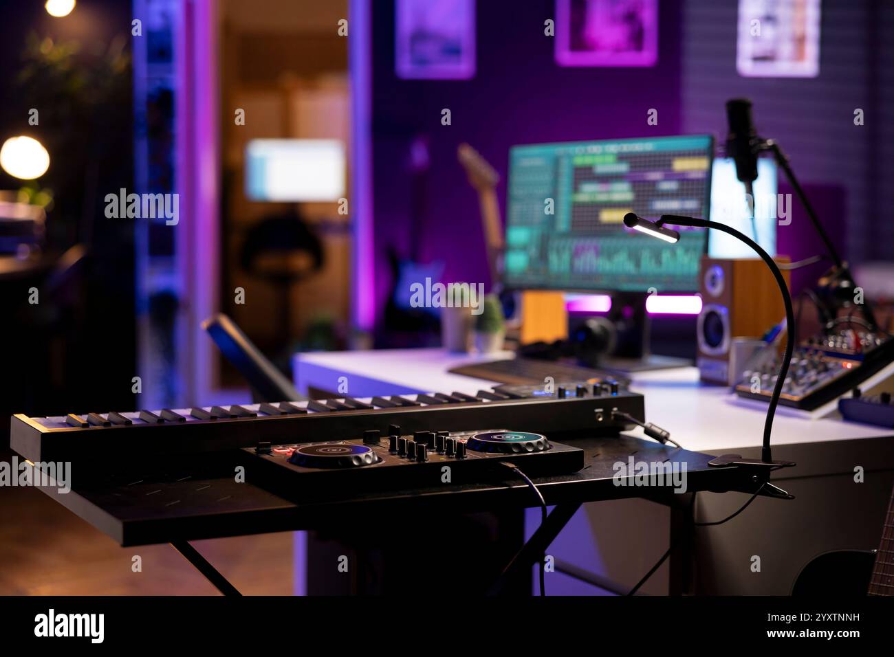 Empty home studio used to produce music and tunes with electronic ...