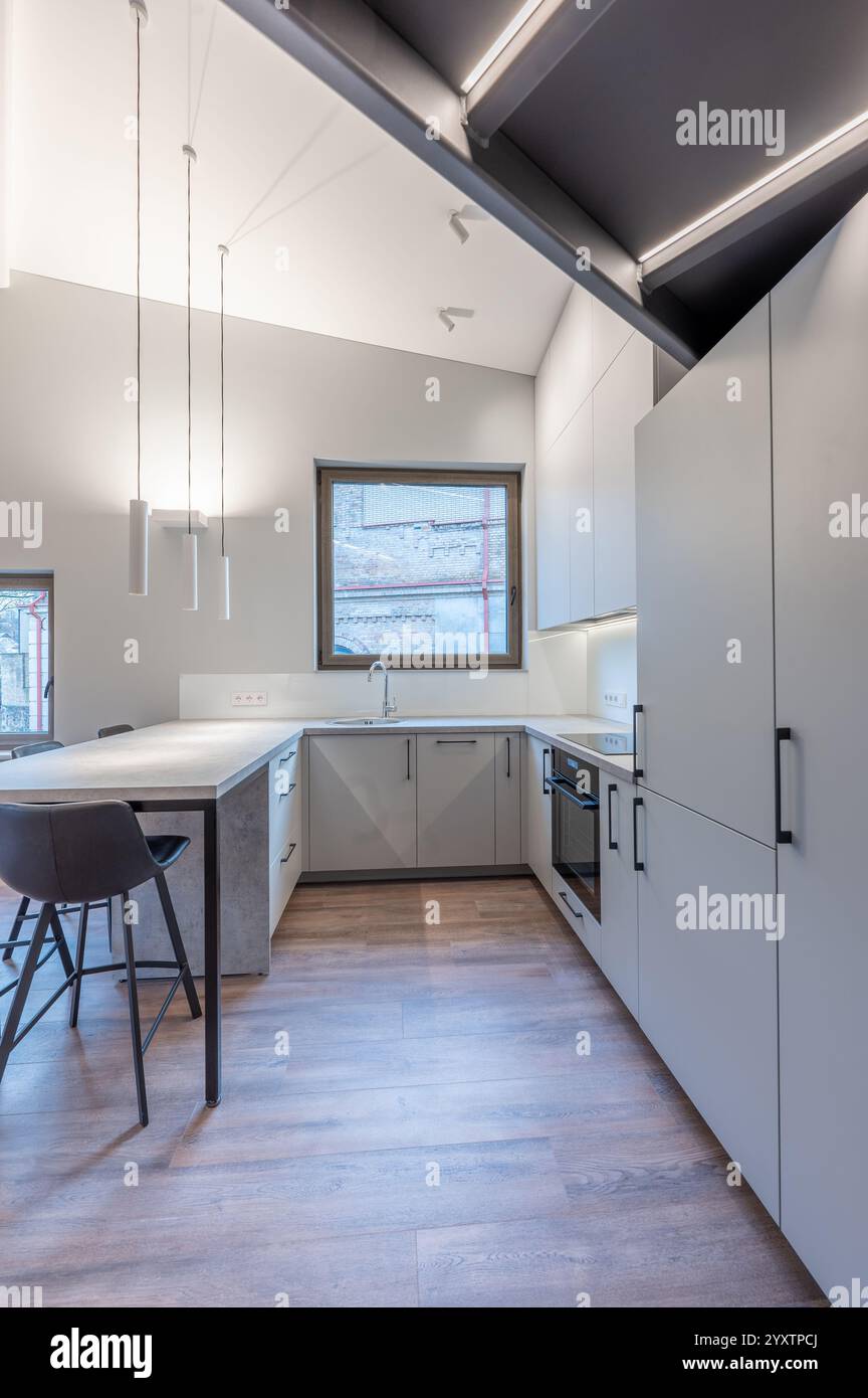 Bright and elegant modern kitchen featuring minimalist style ...