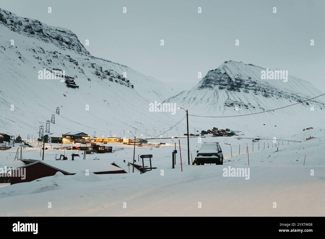 Longyearbyen, Svalbard and Nybyen under Sarkofagen mountain Stock Photo ...