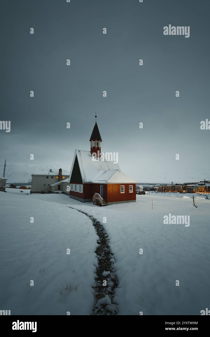 Longyearbyen, Svalbard church in the arctic on snowy winter day Stock ...