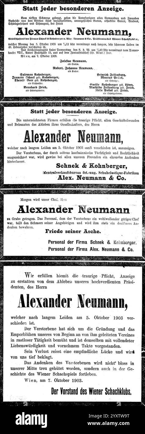 Death notice Alexander Neumann, Vienna, 1903 Stock Photo - Alamy