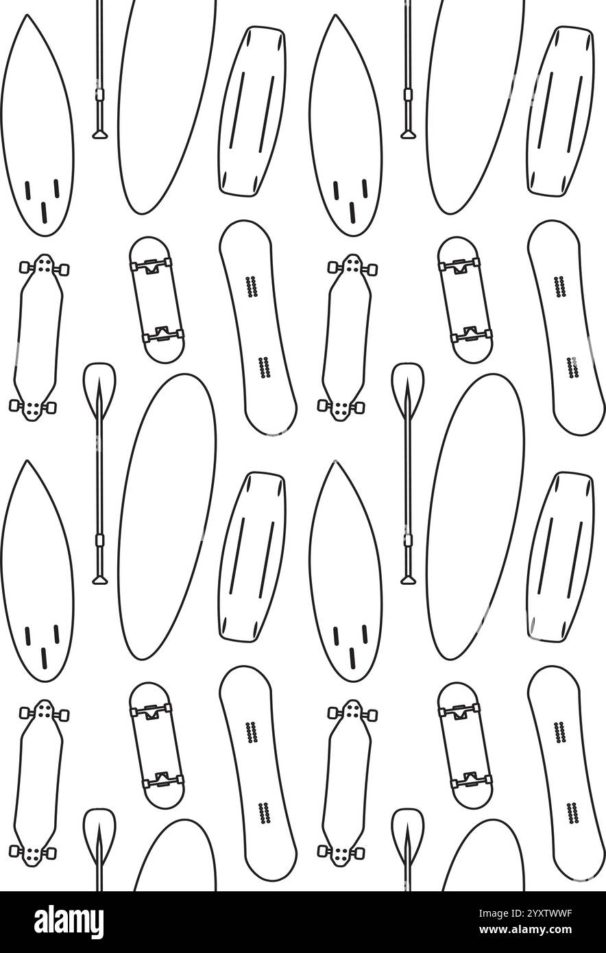 Vector seamless pattern of different flat black outline skateboard ...