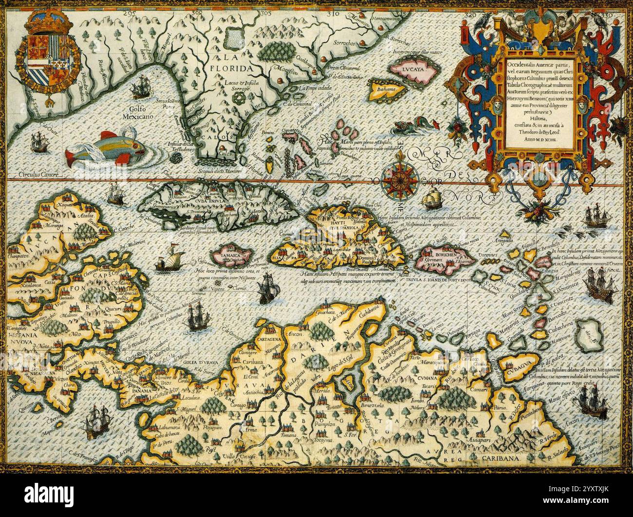 DeBry Map of Caribbean & Florida1594 Stock Photo - Alamy