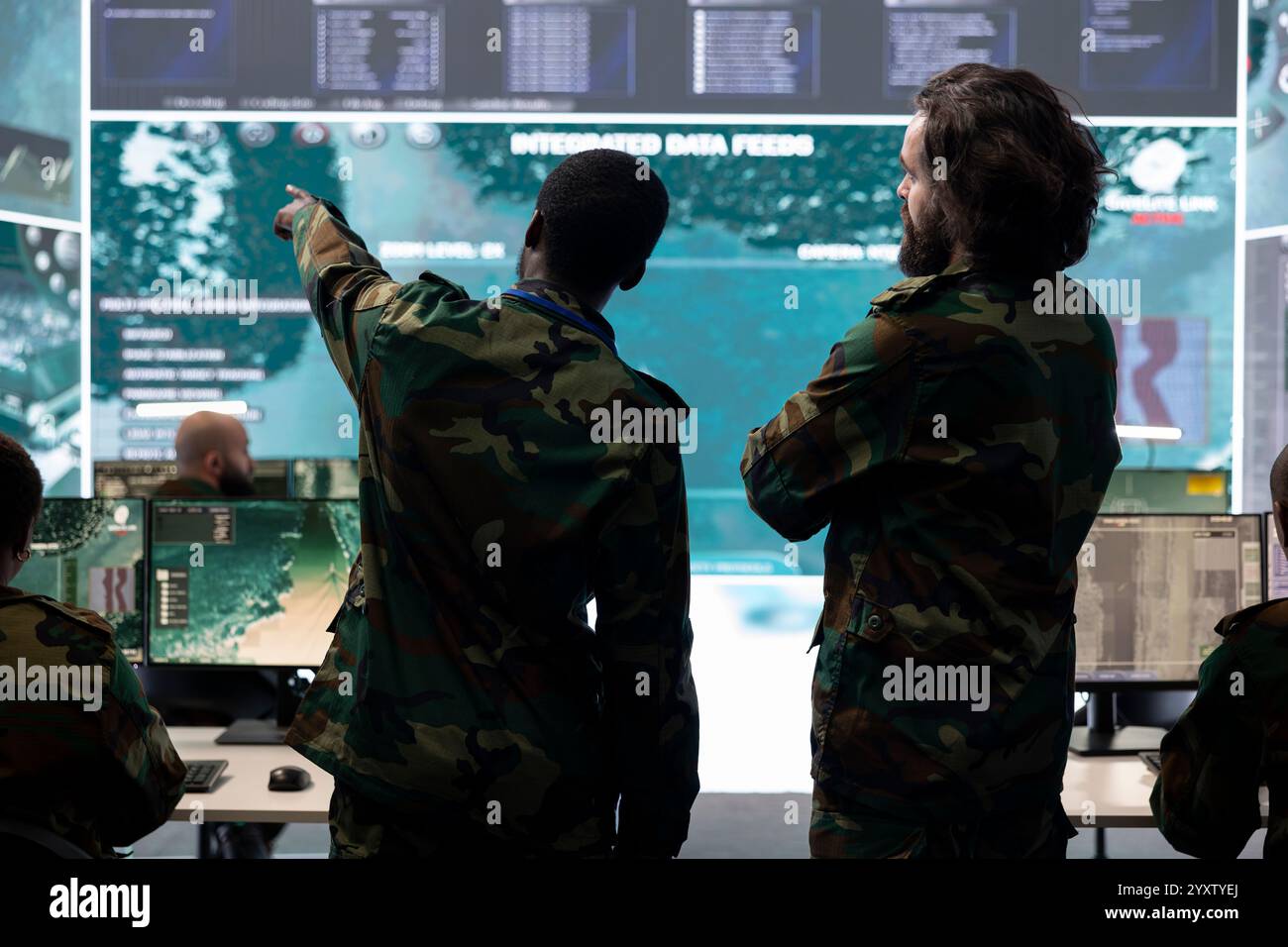 Infantry unit staff talking about enemy vessel gps location in control ...