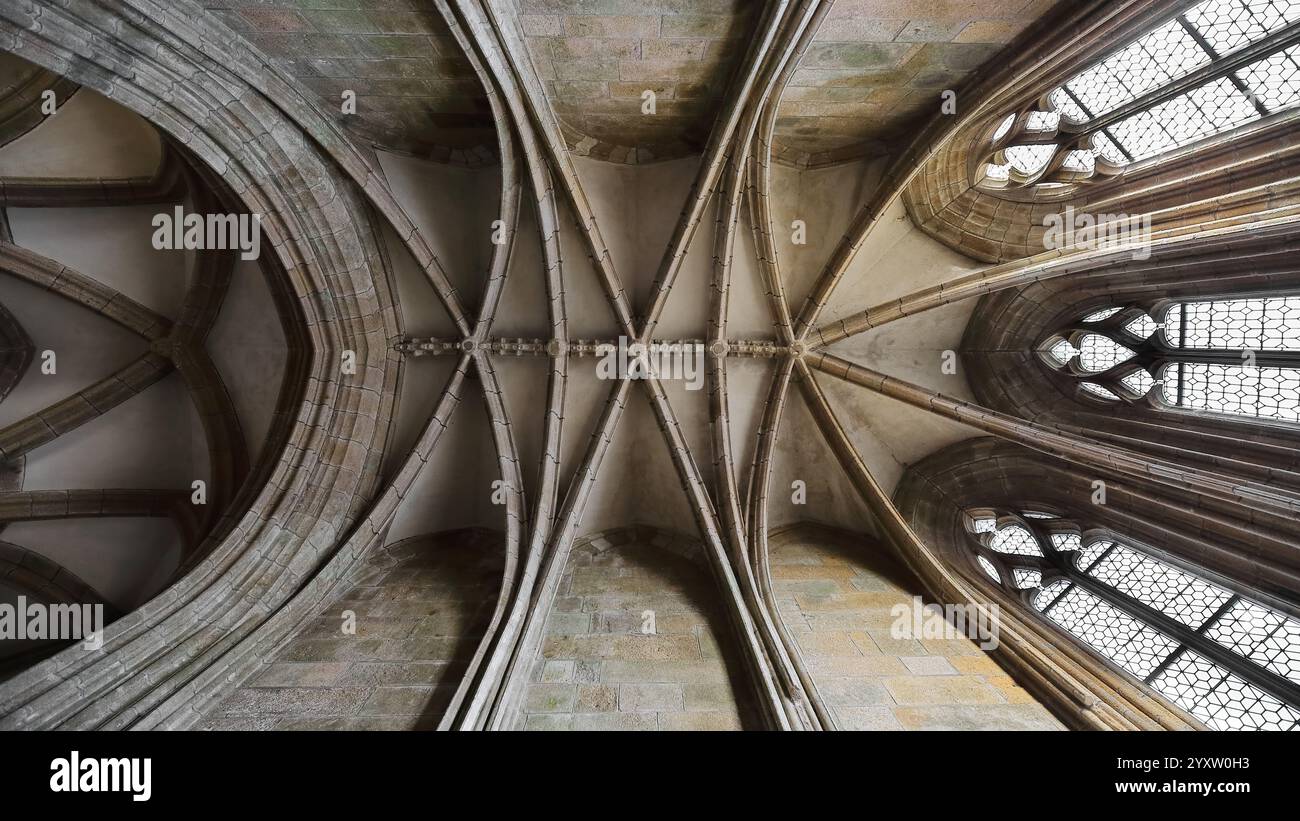 115 Arched ribs of the ribbed vault ceiling of a side chapel protruding ...