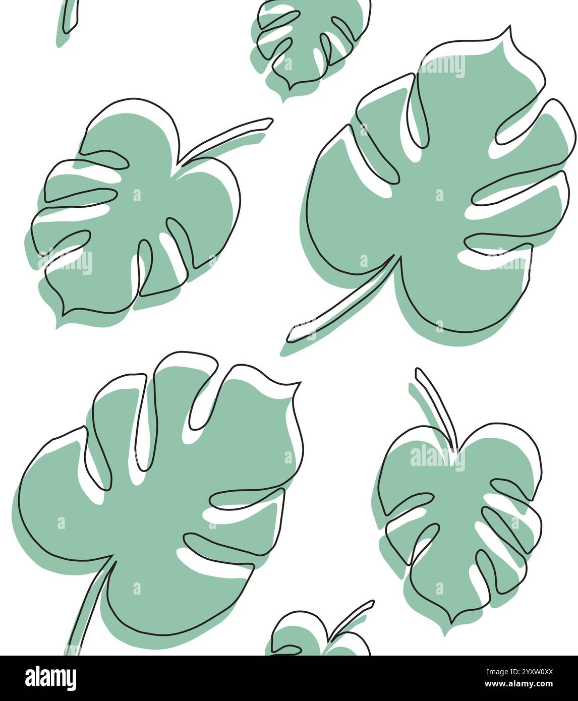 Vector seamless pattern of hand drawn doodle sketch monstera palm leaves isolated on white ...