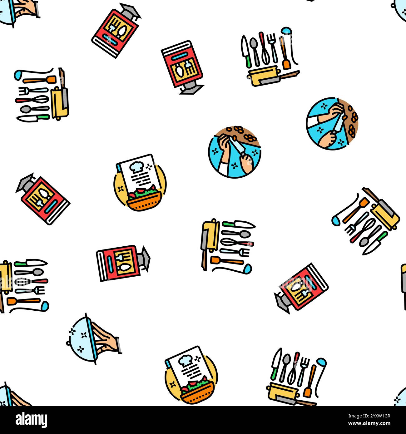 restaurant chef cooking food seamless pattern vector Stock Vector Image ...