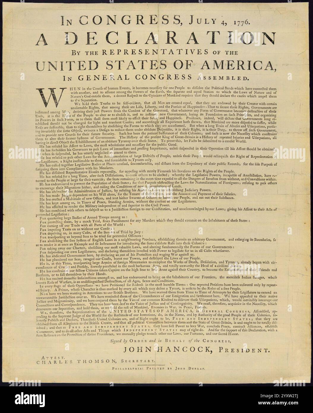 Declaration of Independence, Broadside, printed by John Dunlap in Philadelphia Stock Photo - Alamy