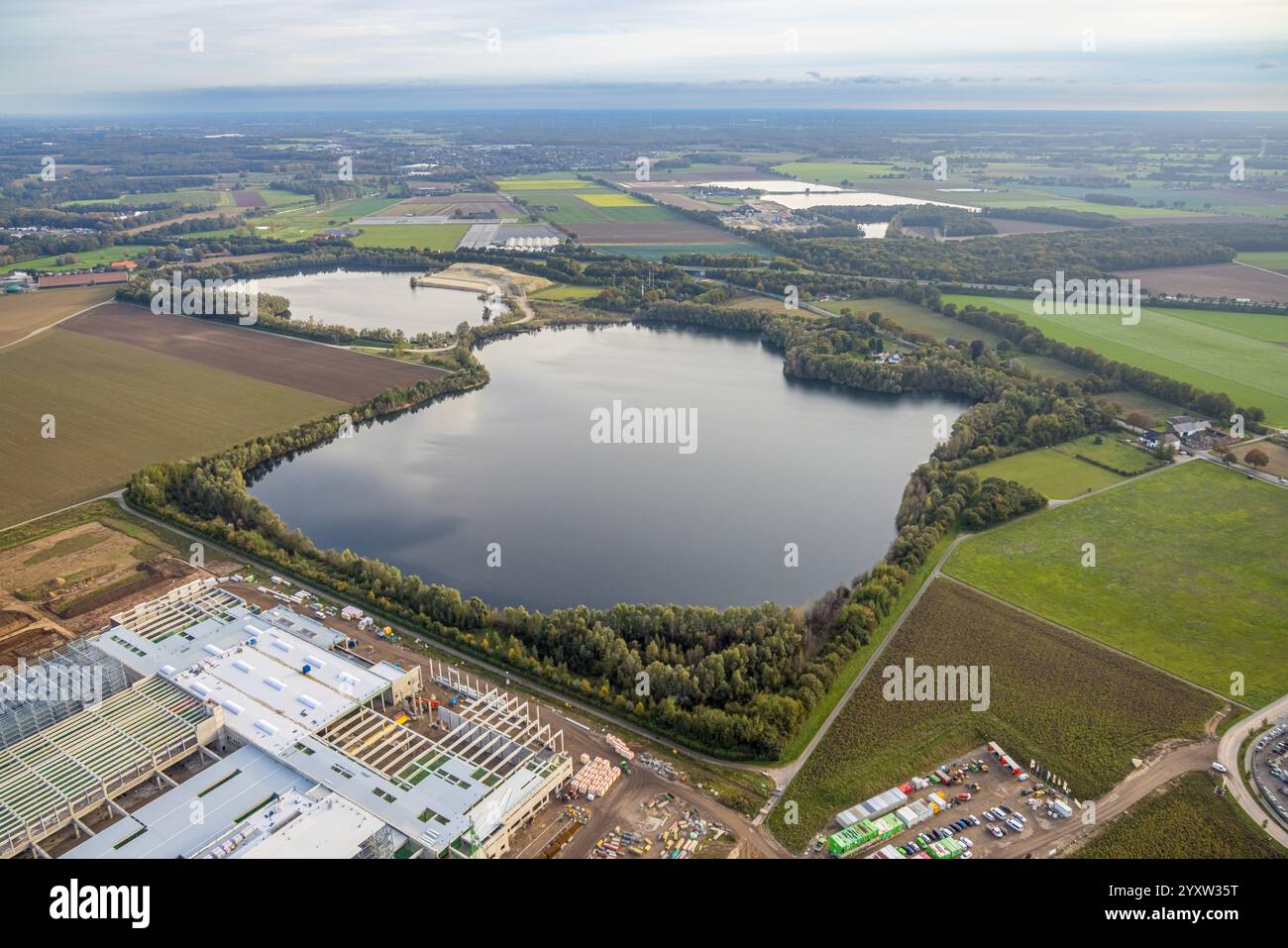 Aerial view, landscape lake and quarry pond Sandgrube Höster Feld ...