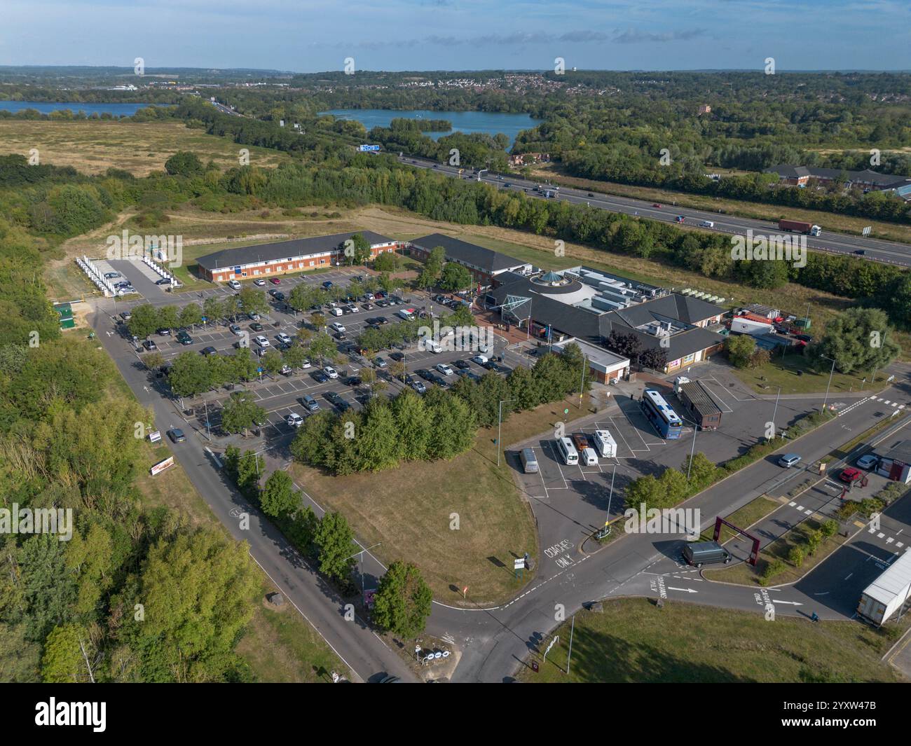 Aerial view of Moto Reading M4 Westbound service station Burghfield, UK ...