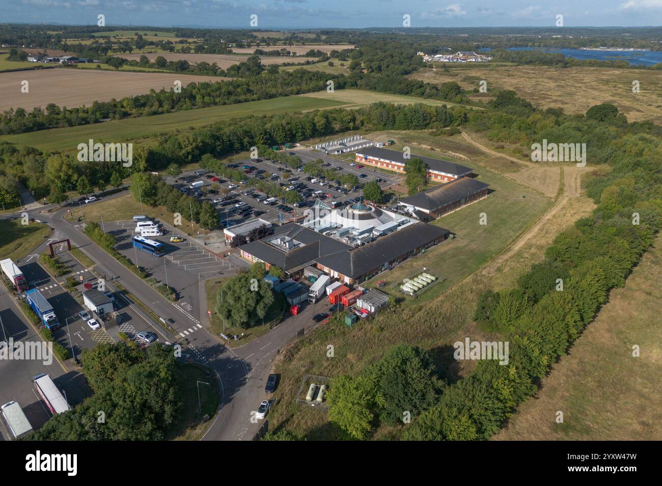Aerial view of Moto Reading M4 Westbound service station Burghfield, UK ...