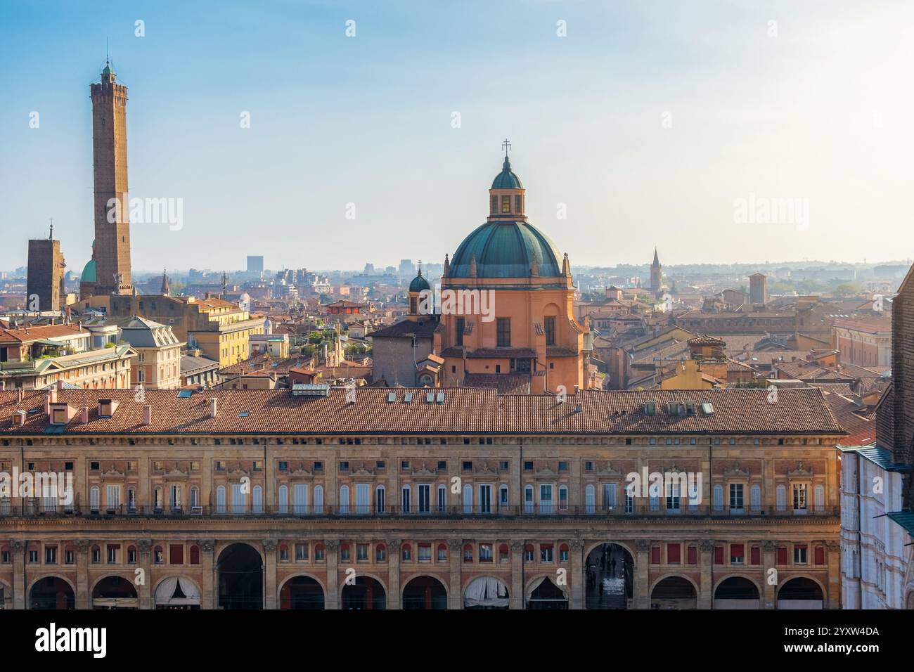 Aerial view of Bologna old town, Emilia Romagna, Italy with Palazzo dei ...