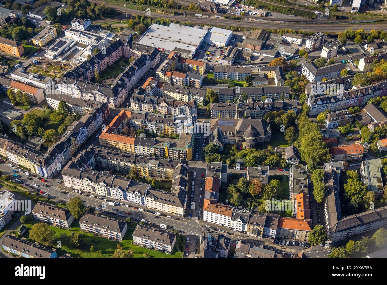 Aerial view, Evang.-Luth. Paulus-Kirche in the Gutenbergstraße ...
