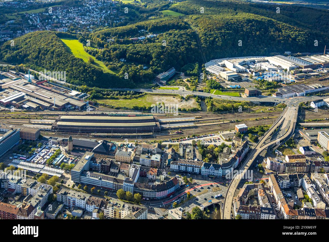 Aerial view, station rear passage and main station Hbf with covered ...