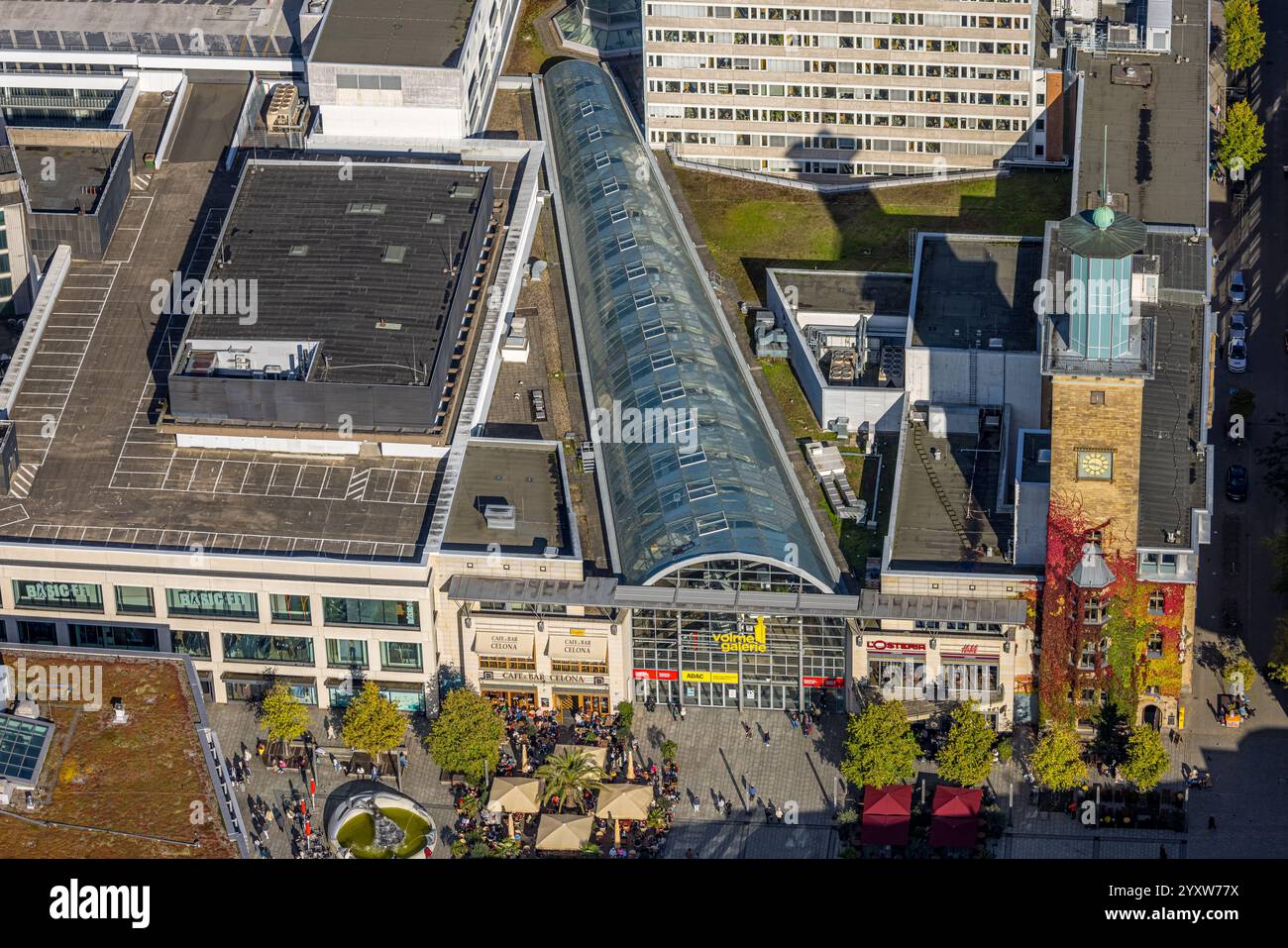 Aerial view, entrance of the Volme Gallery, town hall tower with ...