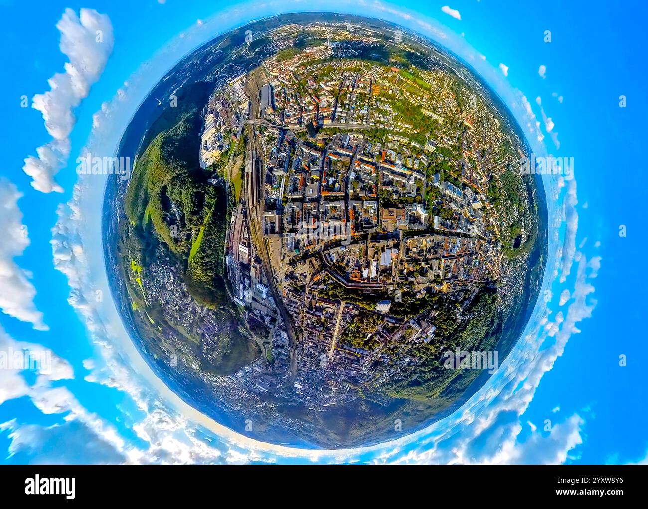 Aerial view, city center, left of the main station and station rear ...