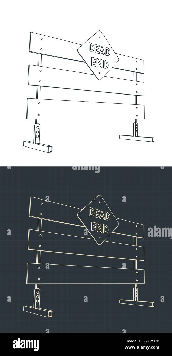 Dead end warning road sign and traffic barrier blueprints Stock Vector ...