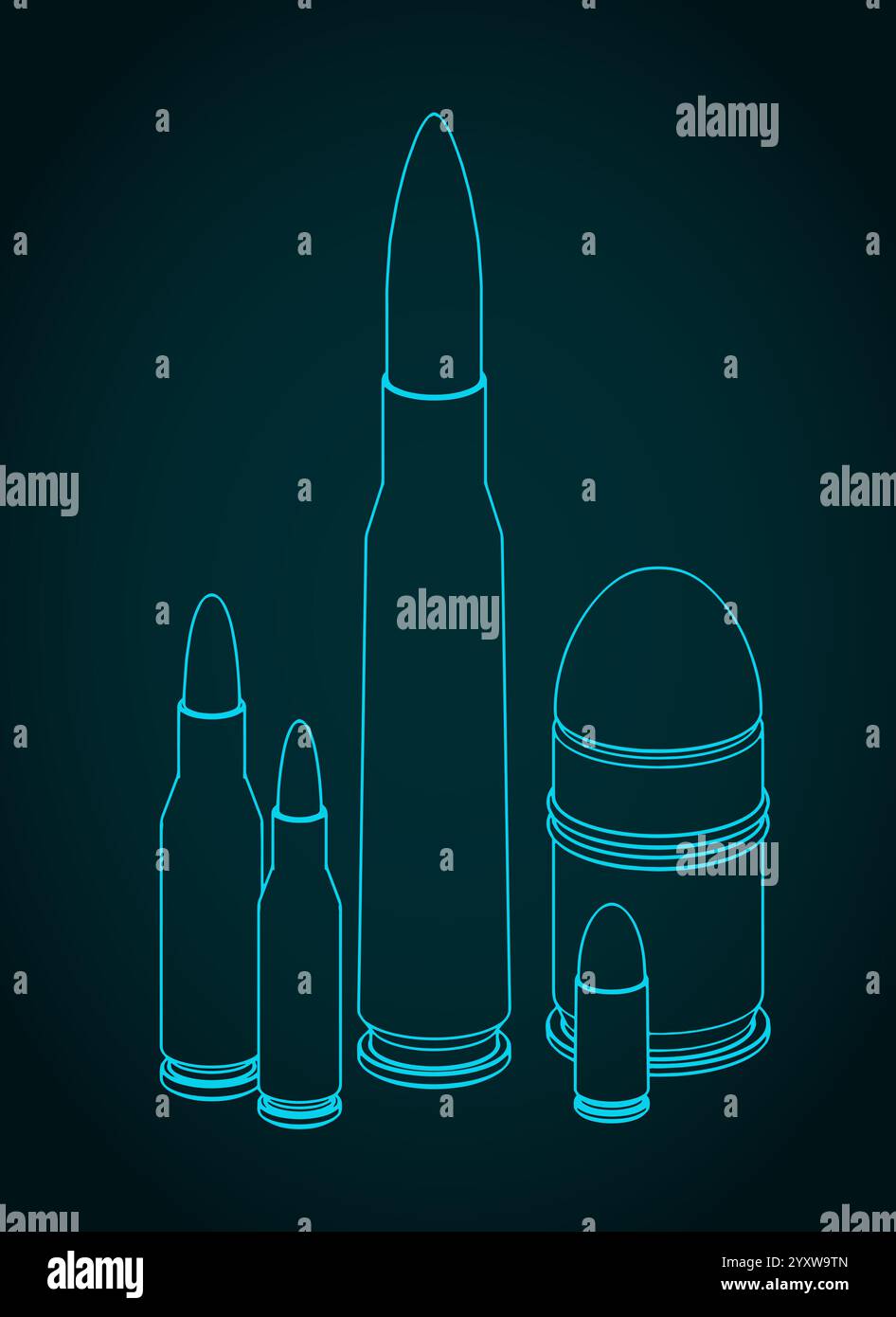 Stylized vector illustration of bullets of various NATO calibers Stock ...