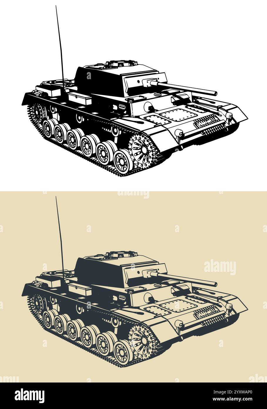 Medium tank from World War II stylized Illustrations Stock Vector Image ...