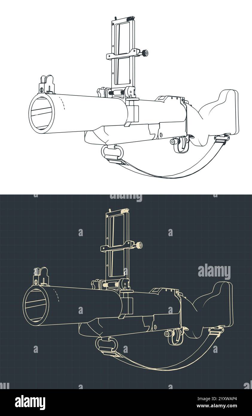 Stylized vector illustrations of M79 grenade launcher blueprints Stock ...