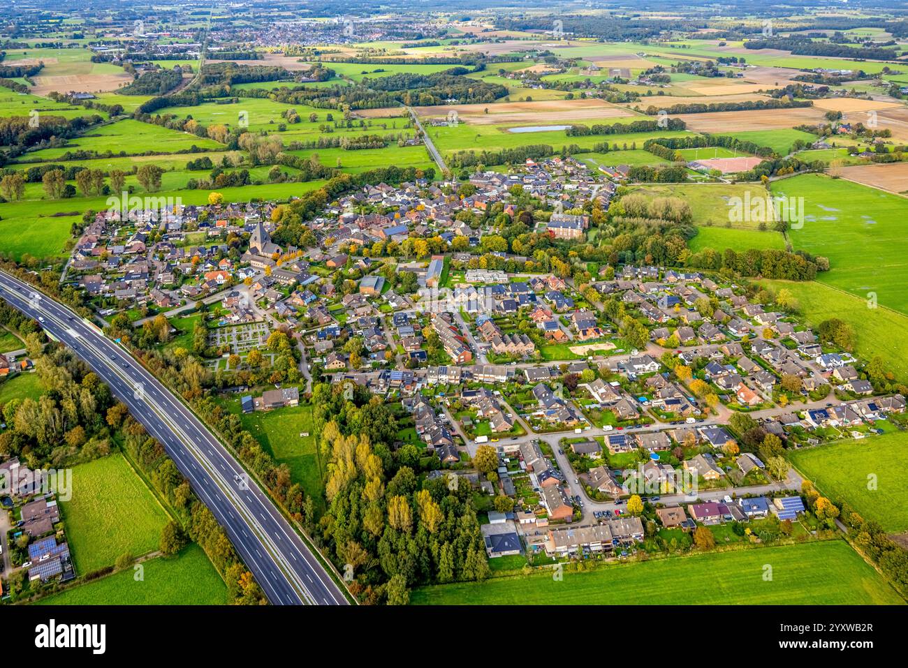 Aerial view, residential area, view of Ringenberg district on the A3 ...