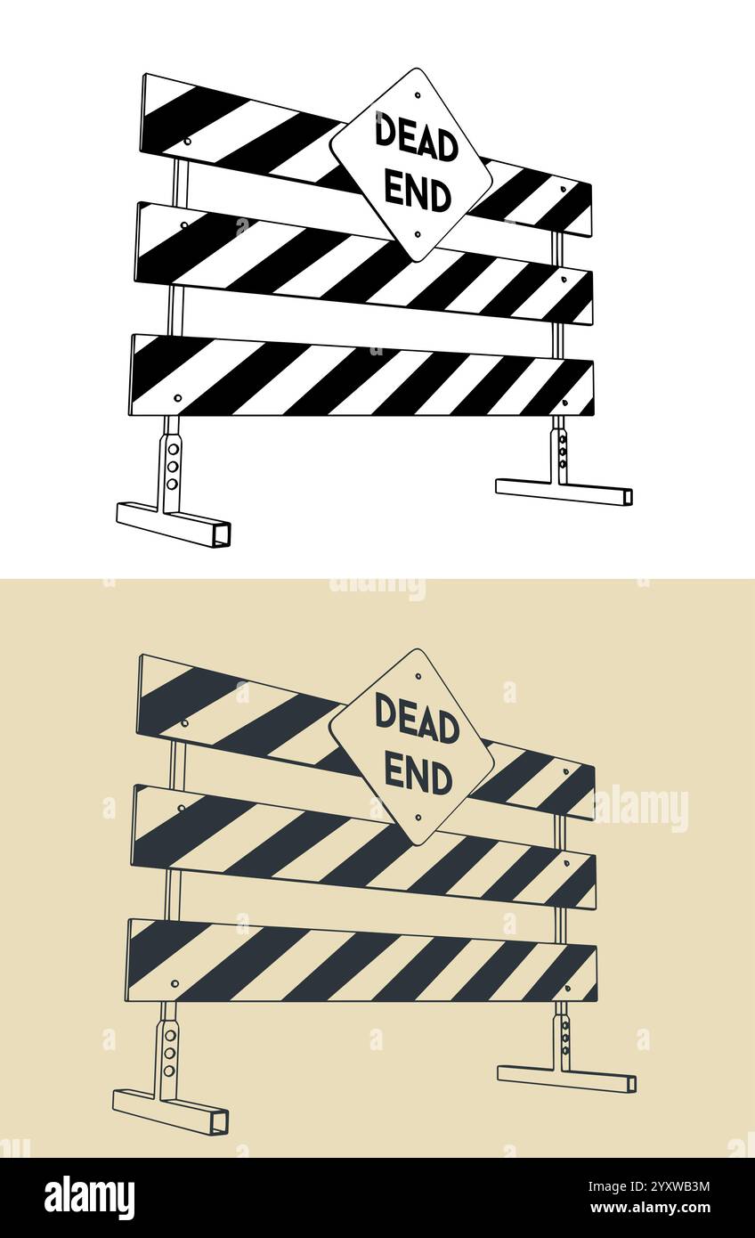 Dead end warning road sign and traffic barrier Stock Vector Image & Art ...