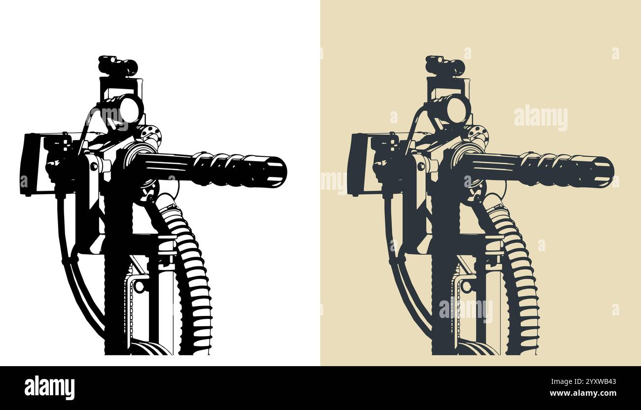 Turret of a rotary heavy machine gun close-up Stock Vector Image & Art ...