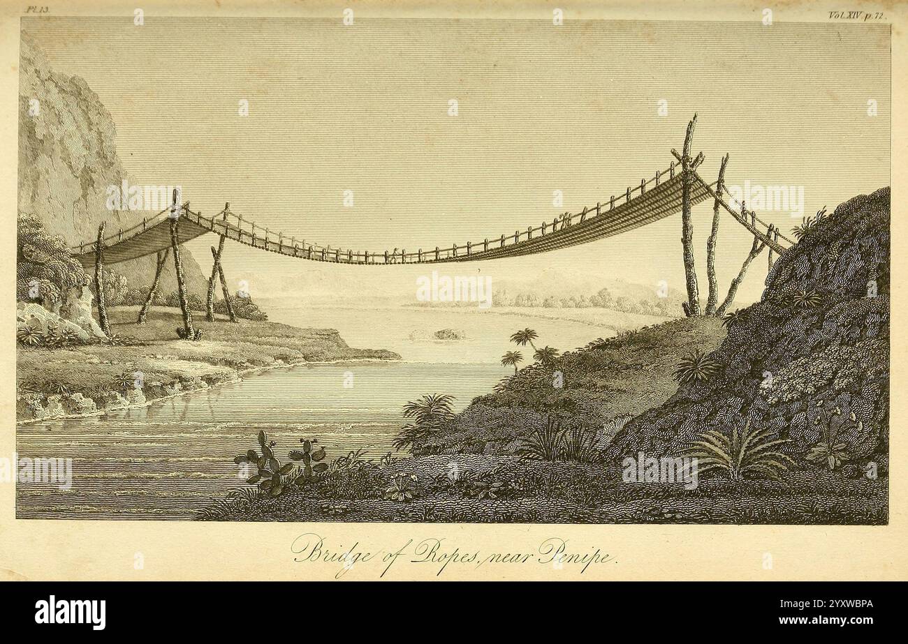 Delicate rope bridge stretches across hi-res stock photography and ...