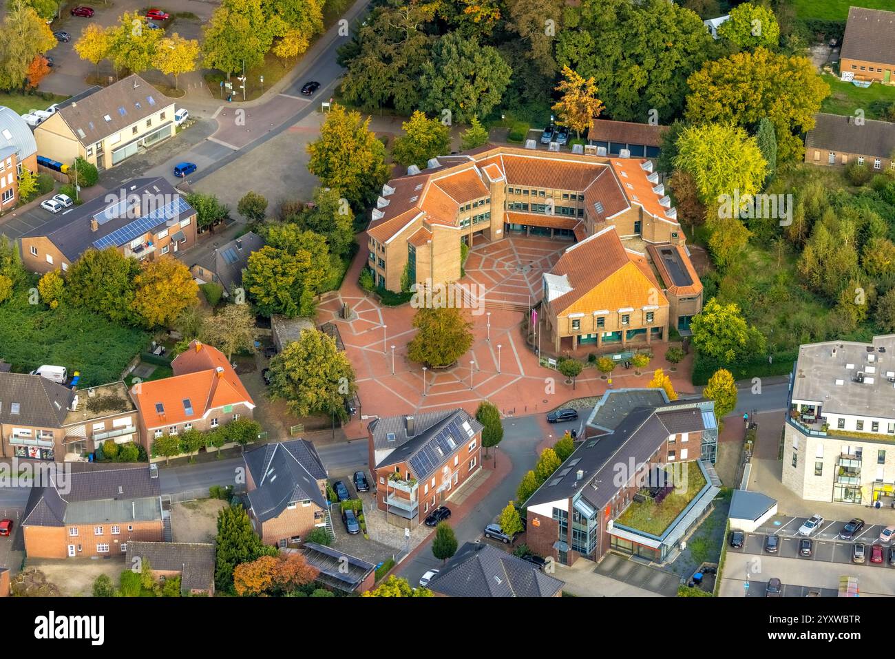 Aerial view, town hall and municipal administration, Hamminkeln, Lower ...