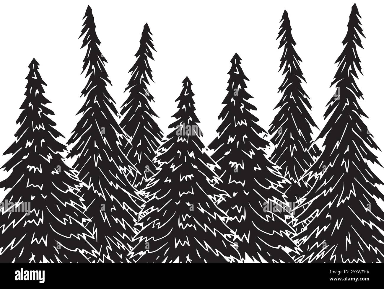 Vector hand drawn doodle sketch black spruce tree forest isolated on ...