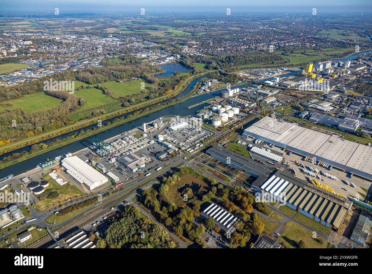 Aerial view, Hammer harbor on the Datteln-Hamm canal, Lanfer Logistik ...