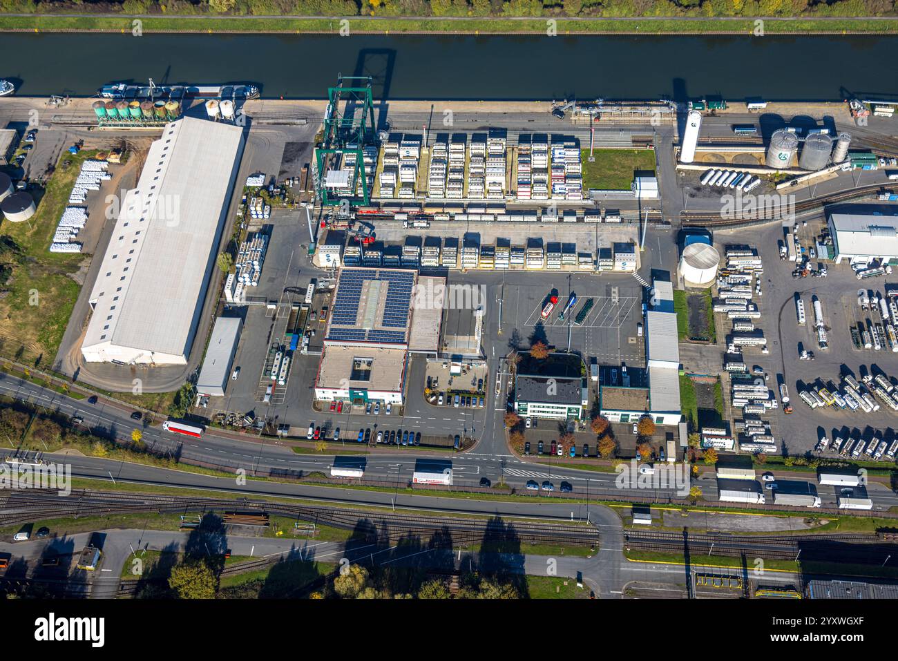 Aerial view, Hammer harbor on the Datteln-Hamm canal, Lanfer Logistik ...