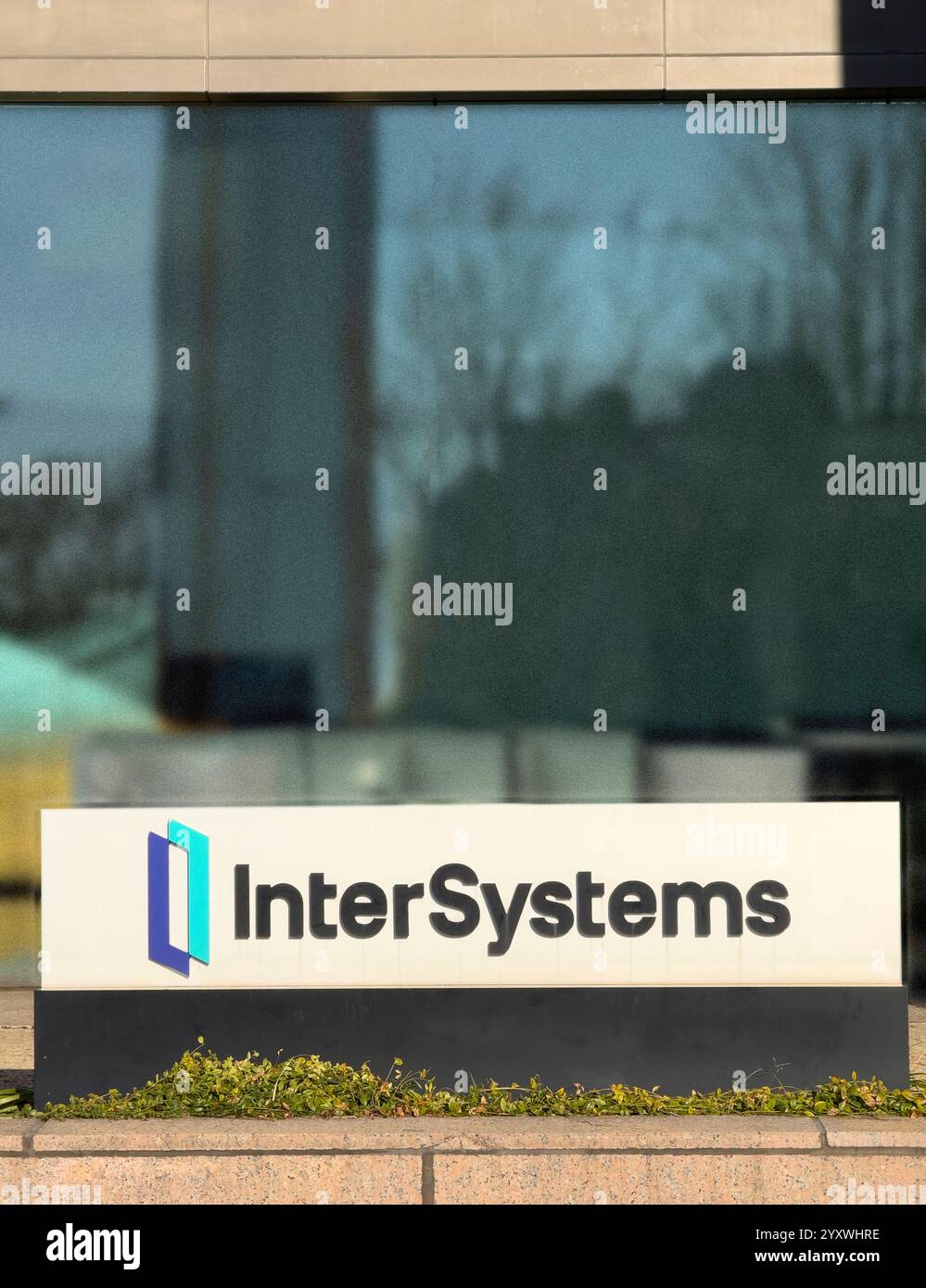 InterSystems, company sign and logo on office building, Cambridge ...