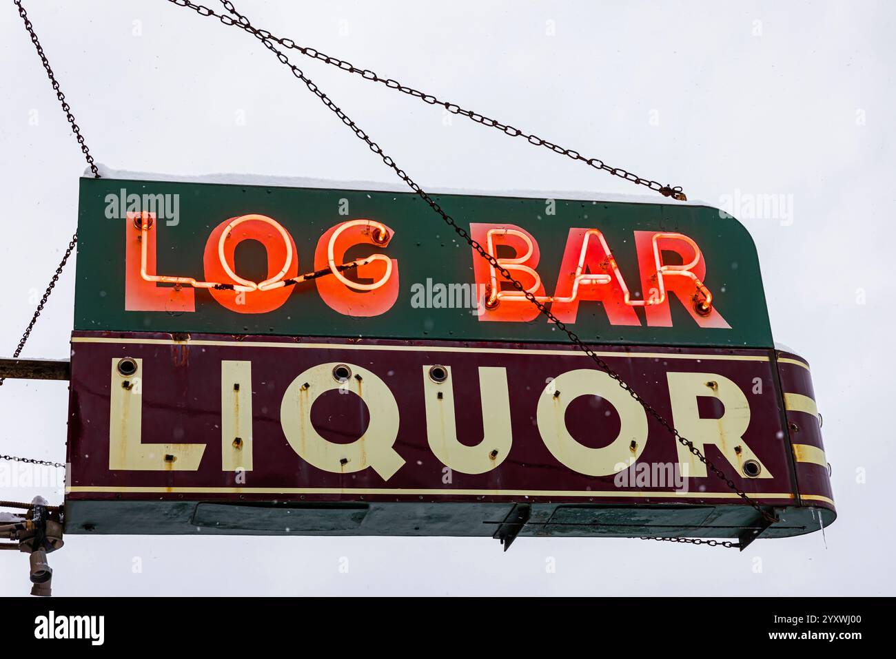 Neon sign for Log Bar in Baldwin, Michigan, USA [No release; editorial ...