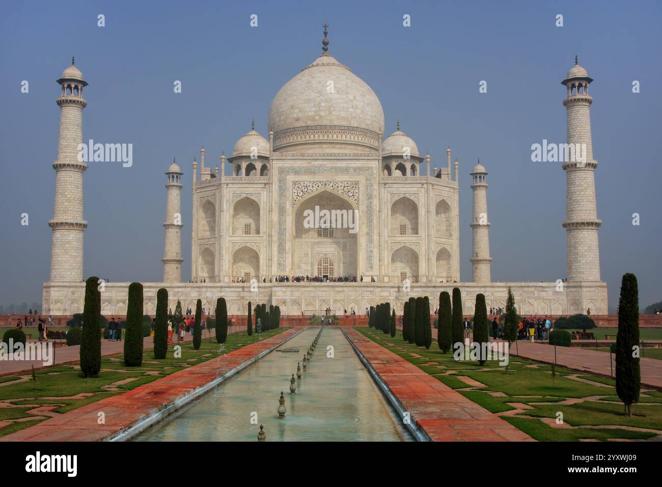 Taj Mahal with reflecting pool in Agra, Uttar Pradesh, India. It was ...
