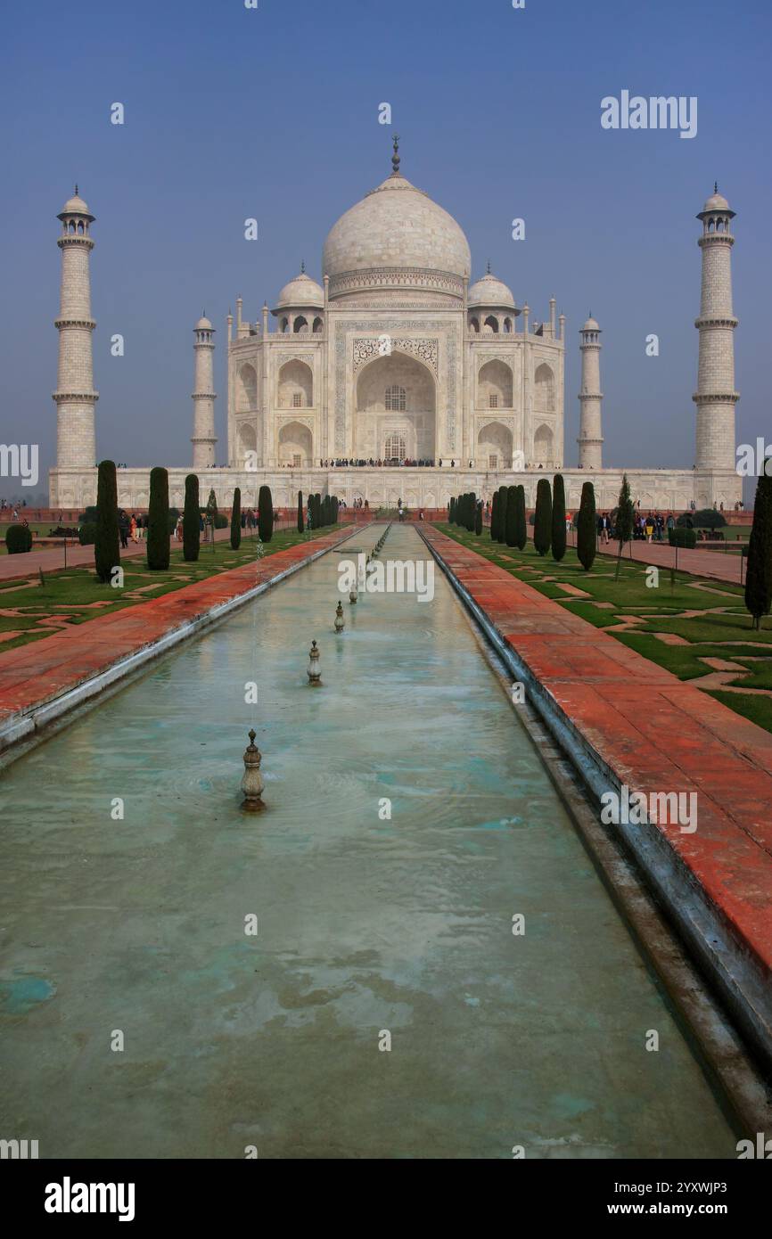 Taj Mahal with reflecting pool in Agra, Uttar Pradesh, India. It was ...
